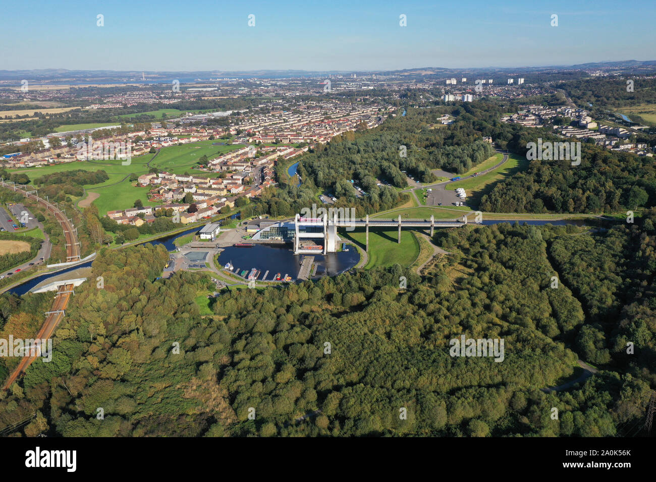 Aerial drone view of the Falkirk Wheel boat lift Stock Photo - Alamy