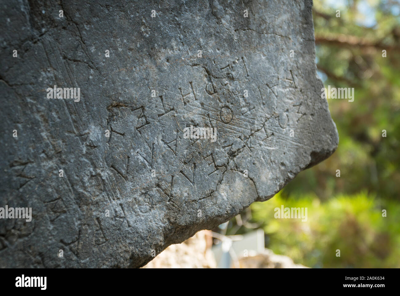 Greek text carved on ancient stones of Phaselis ruins, antient greek ...