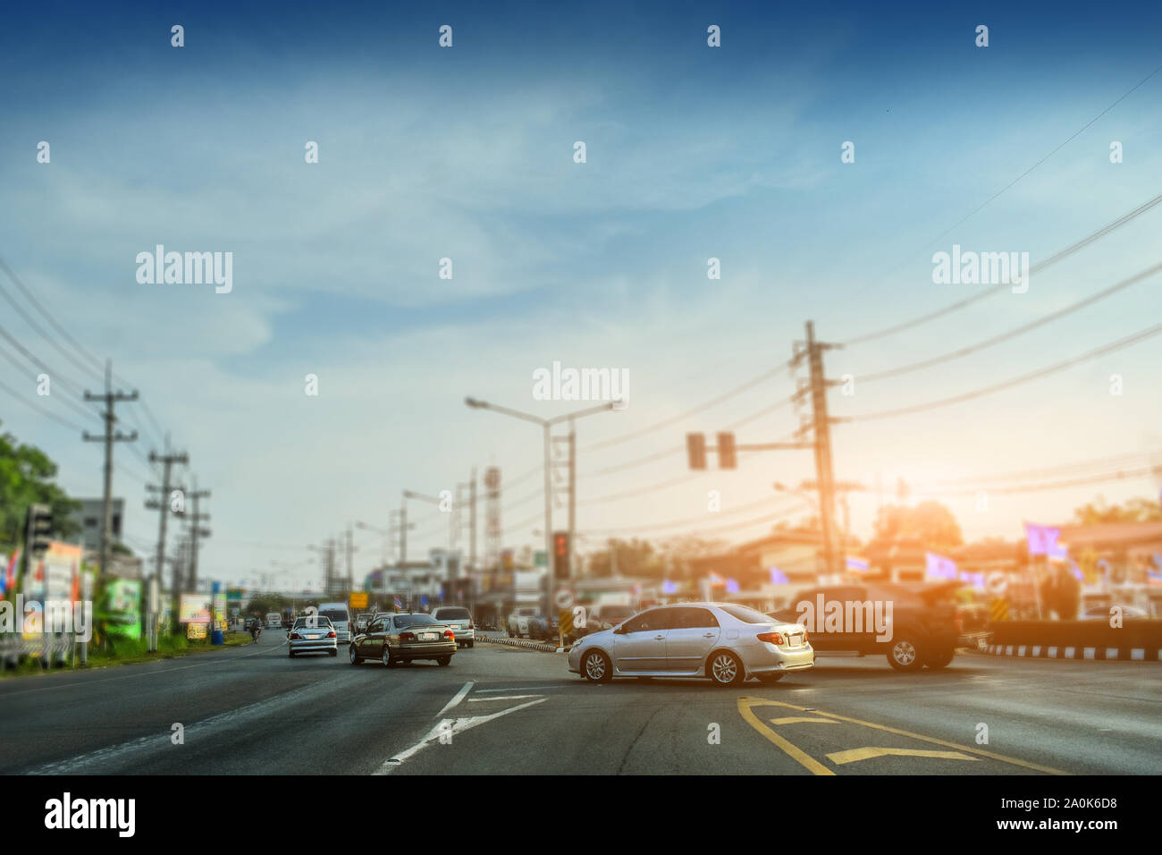 Car driving on road in curve line Stock Photo - Alamy
