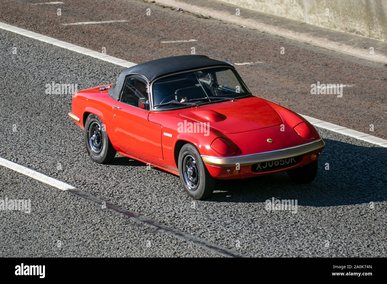 1972 70s red Lotus Elan; UK Vehicular traffic, transport, 1970s classic ...