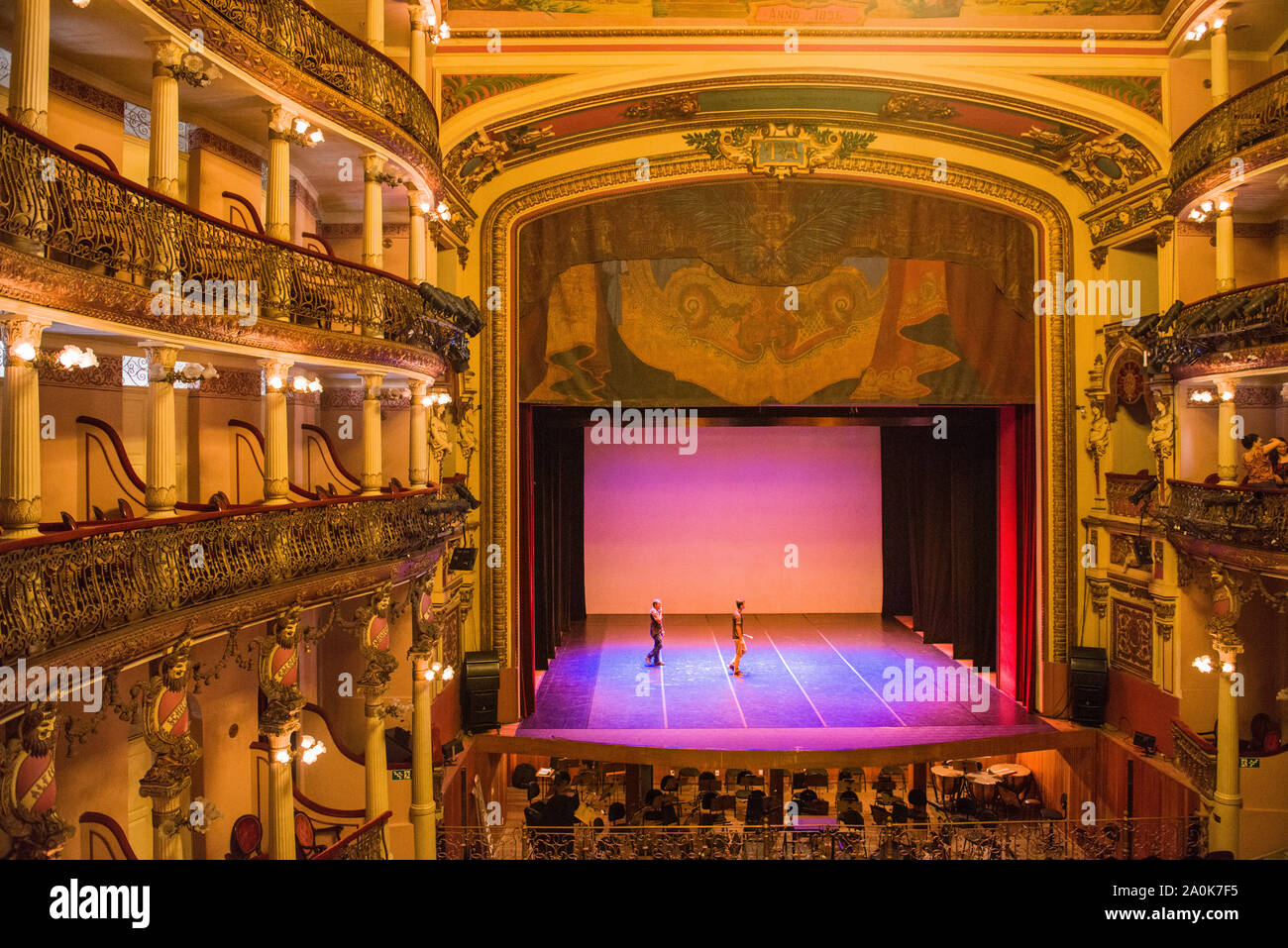 Performers checking the stage of Amazon Theatre in Manaus Stock Photo ...