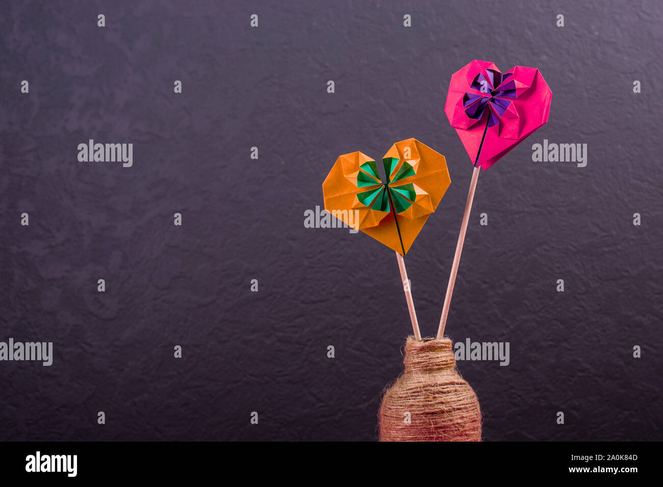 Concept of love handmade papercraft origami crafted colored paper ...