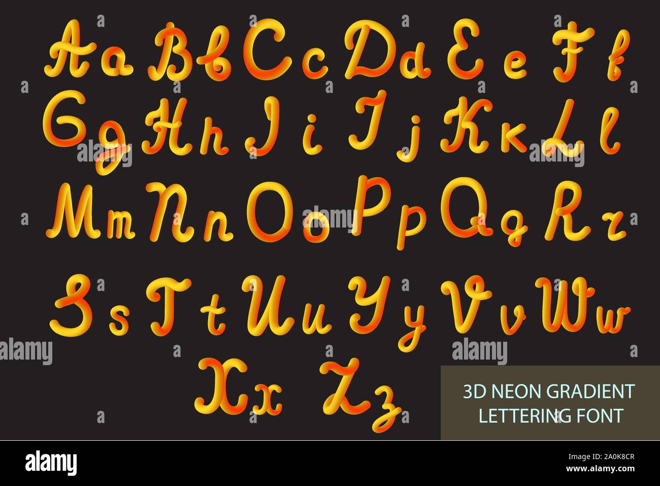 Neon 3D Typeset with Rounded Shapes. Tube Hand-Drawn Lettering. Font ...