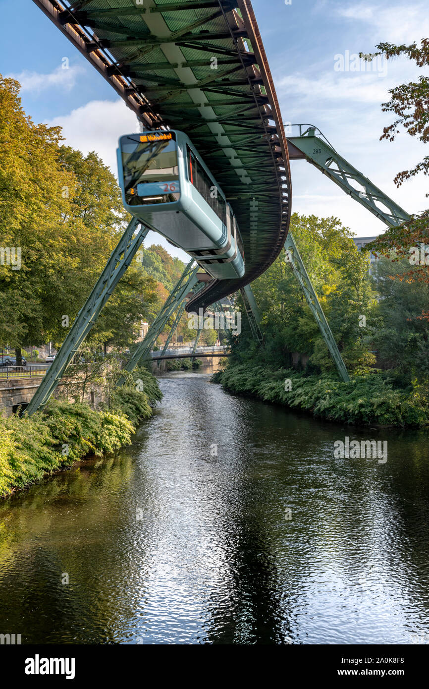 The amazing hanging monorail called the Schwebebahn in Wuppertal, near ...