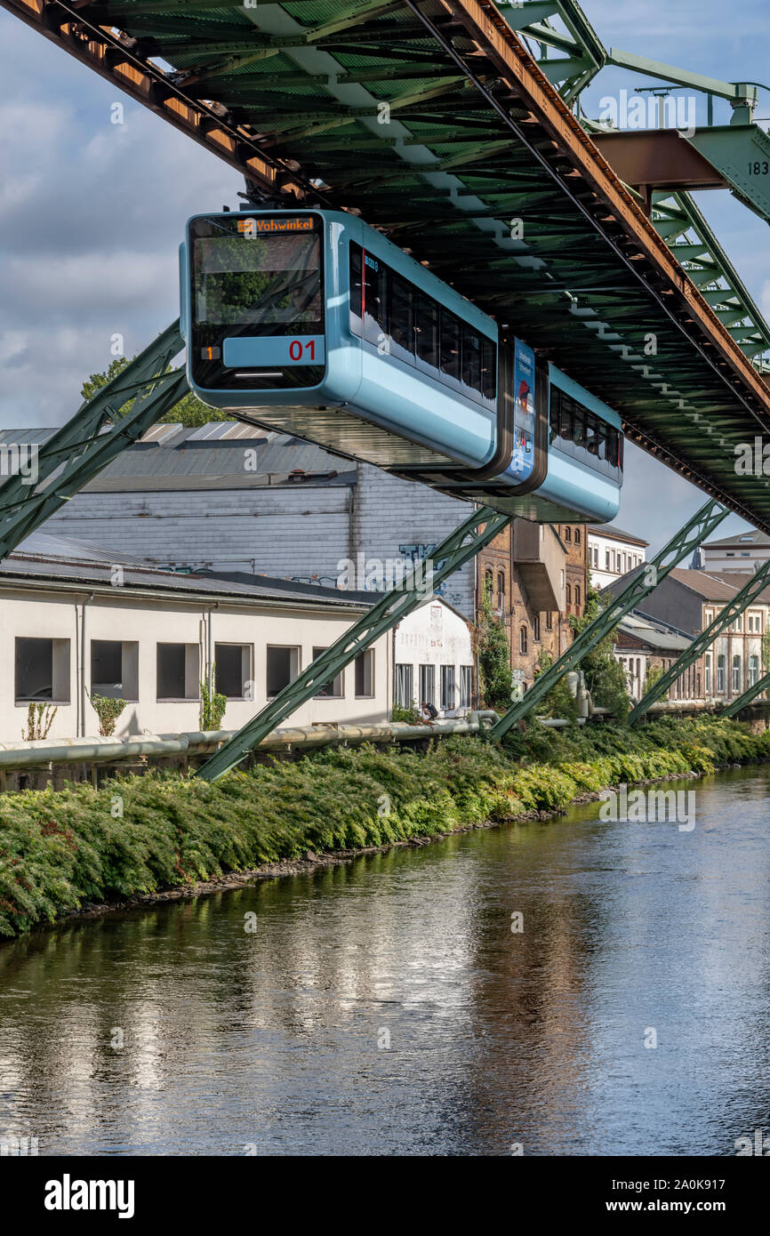 The amazing hanging monorail called the Schwebebahn in Wuppertal, near ...