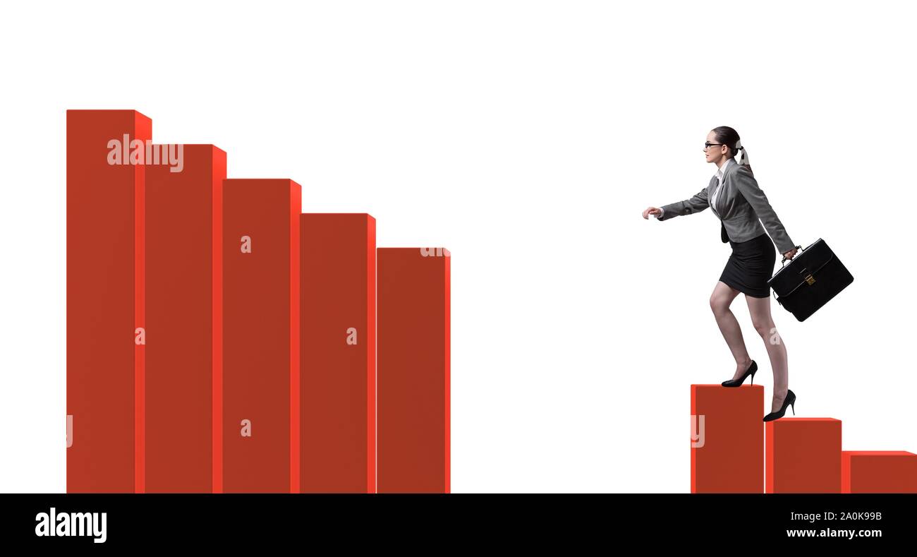 The businesswoman climbing bar chart in economic recovery concept Stock ...