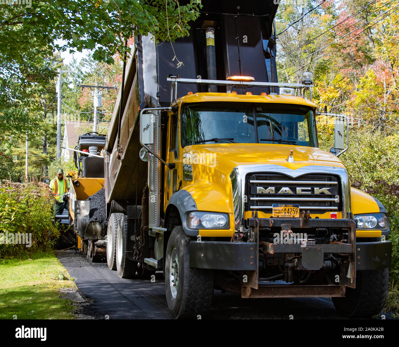 Dump truck asphalt paver road hi-res stock photography and images - Alamy