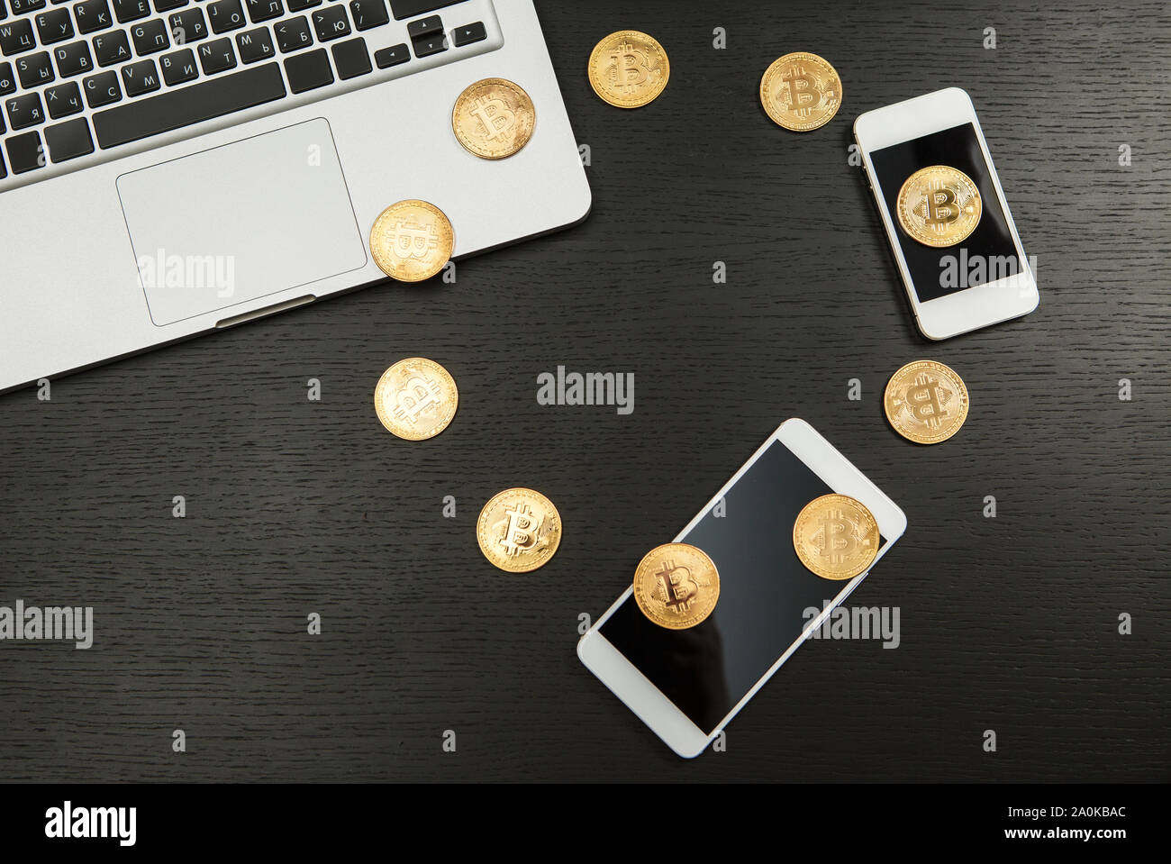 Bitcoin coin symbol on laptop future concept financial currency crypto ...