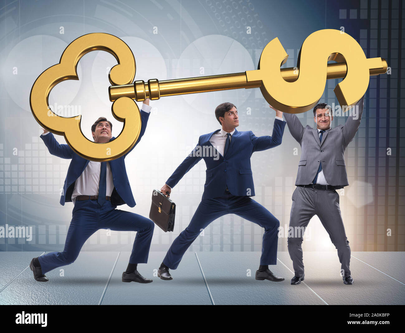 The businessmen holding giant key in finance concept Stock Photo - Alamy