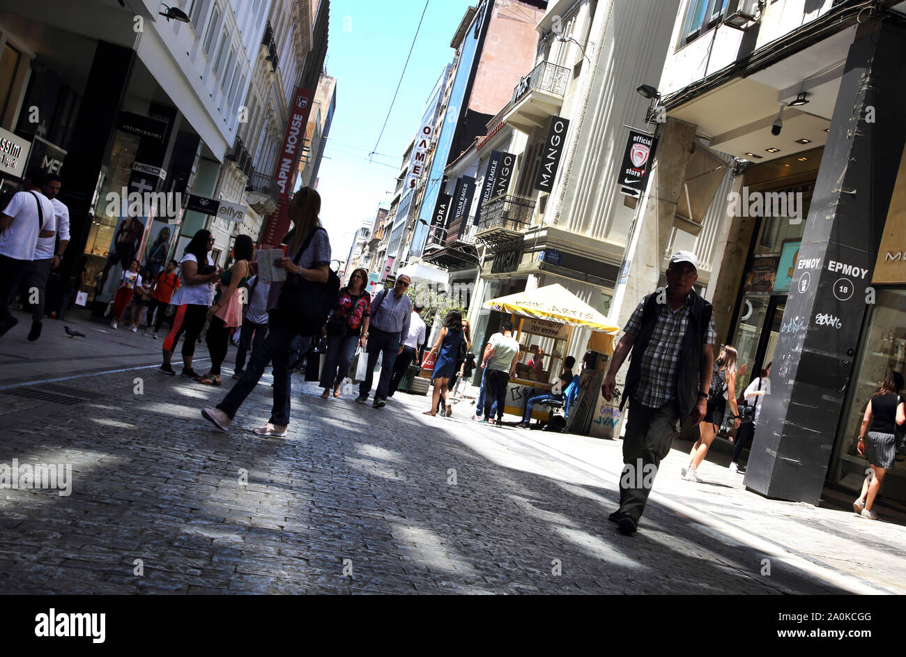 Athens Greece Ermou Street People Shopping Stock Photo - Alamy