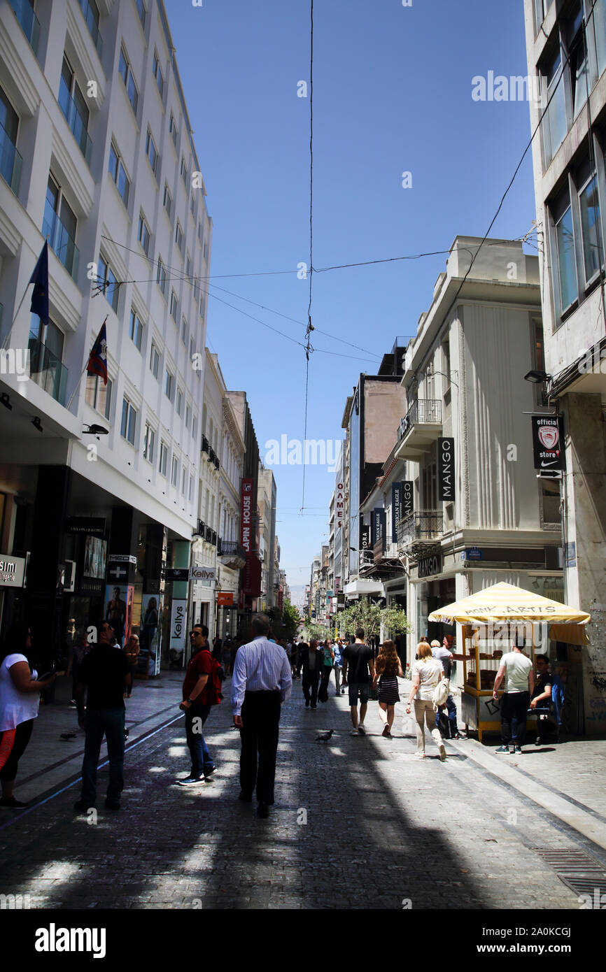 Athens Greece Ermou Street People Shopping Stock Photo - Alamy