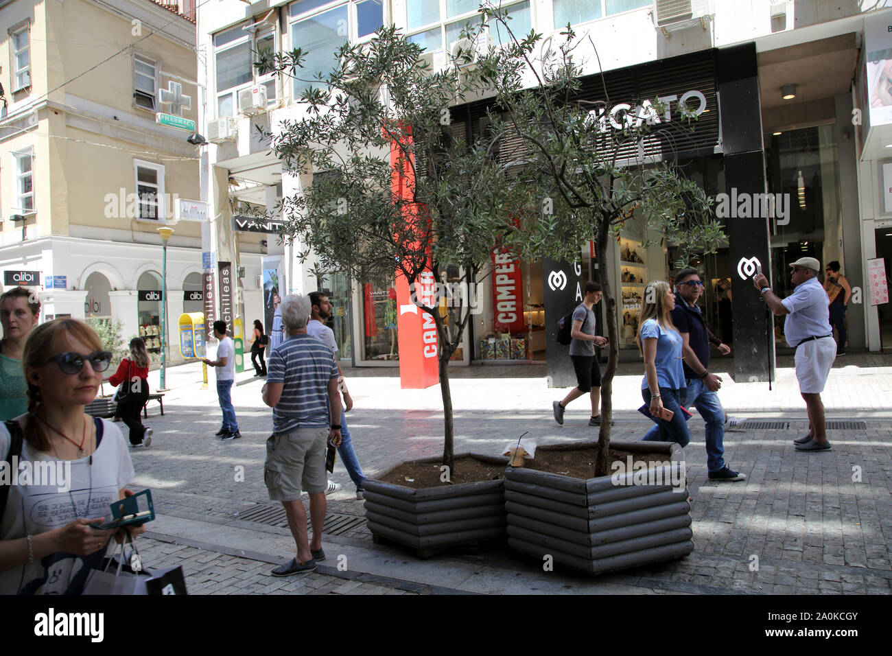 Athens Greece Ermou Street People Shopping Stock Photo - Alamy