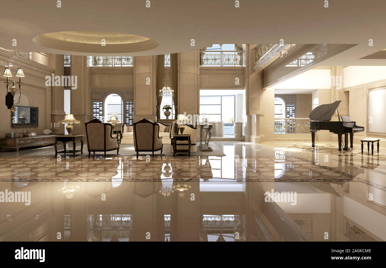 3d render of neo classic home living room Stock Photo - Alamy