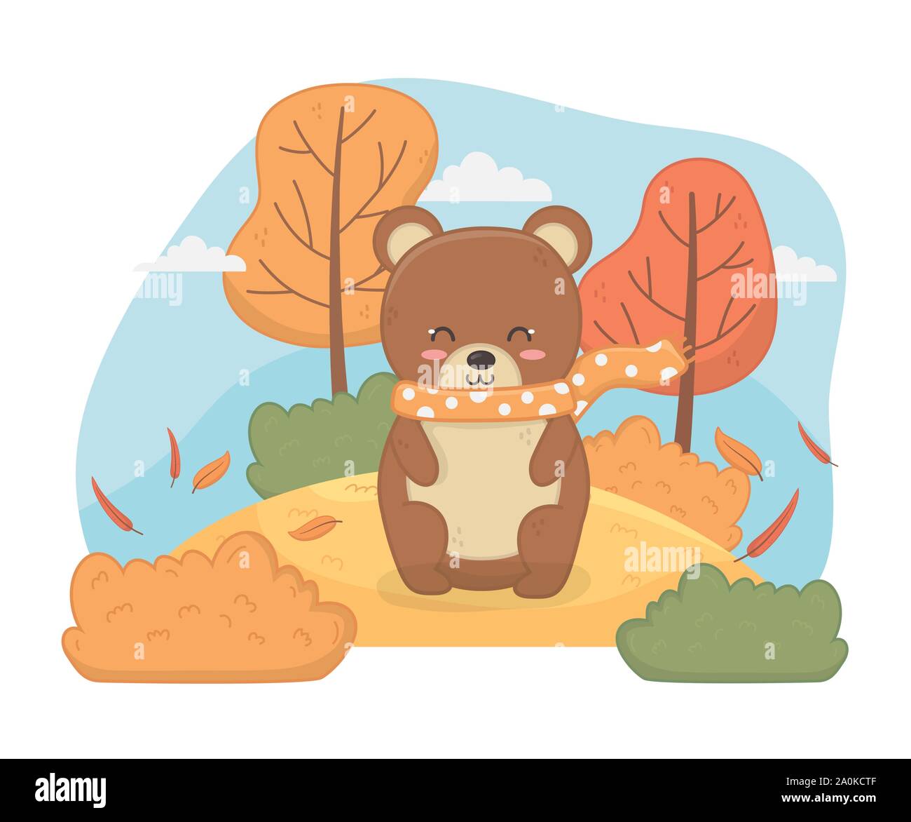 cute bear with scarf animal autumn season vector illustration image ...