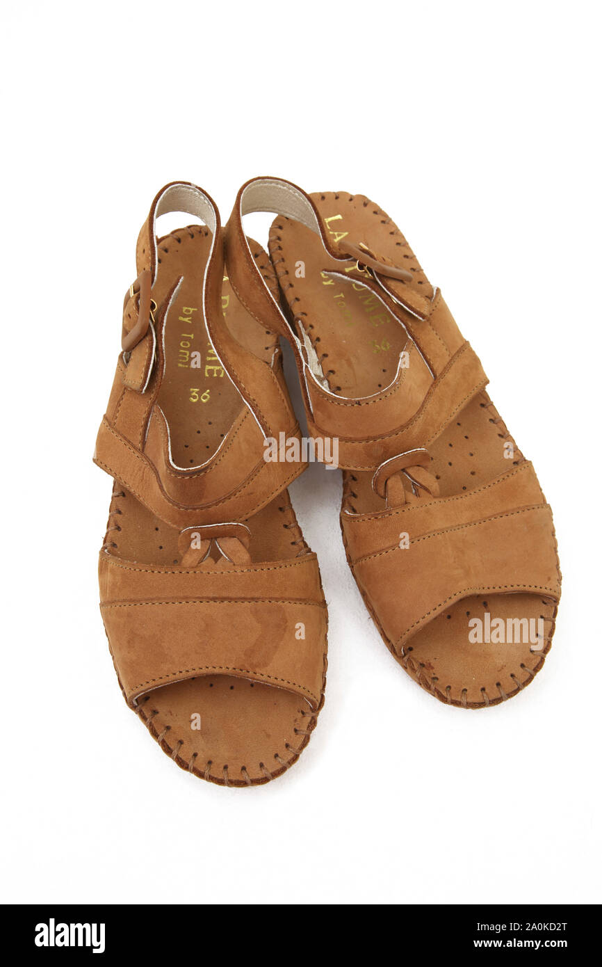 A Pair Brown Suede Sandals Stock Photo - Alamy