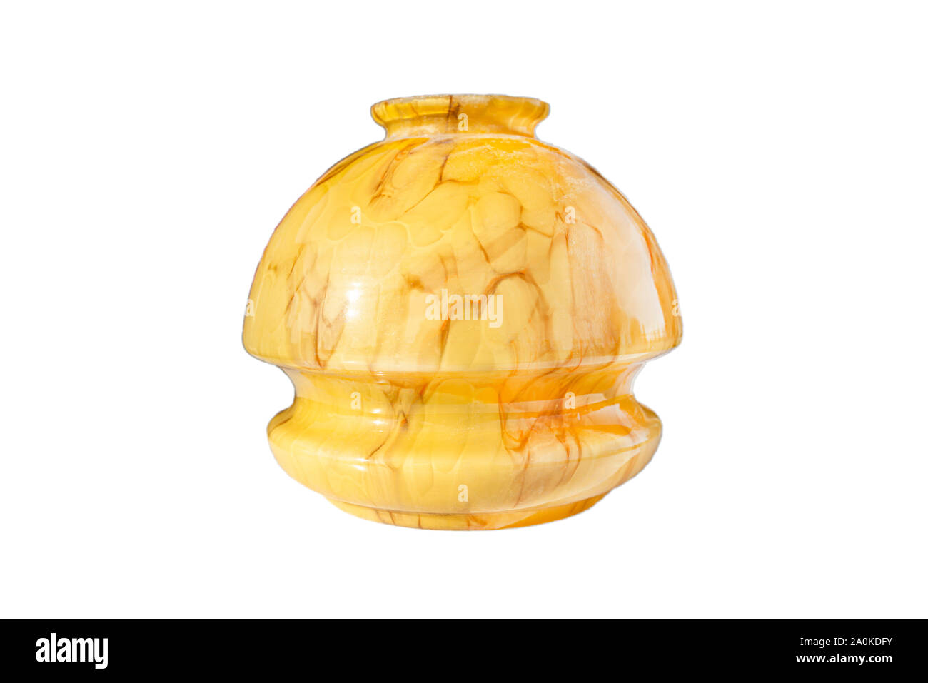 Lamp shade in yellow with dark lines, side view, isolated on a white ...