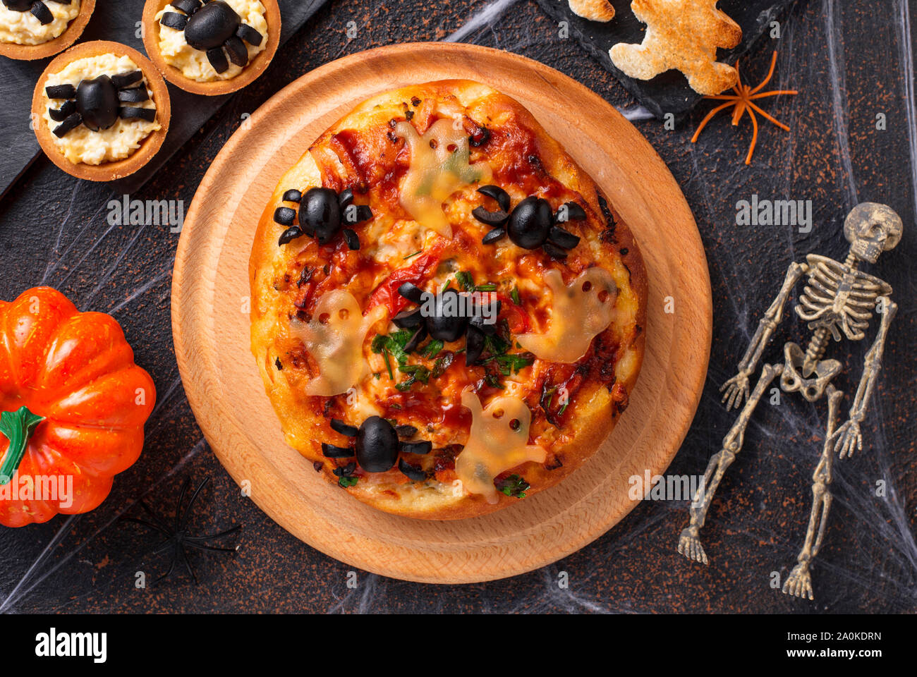 Halloween scary pizza decorated ghosts Stock Photo - Alamy
