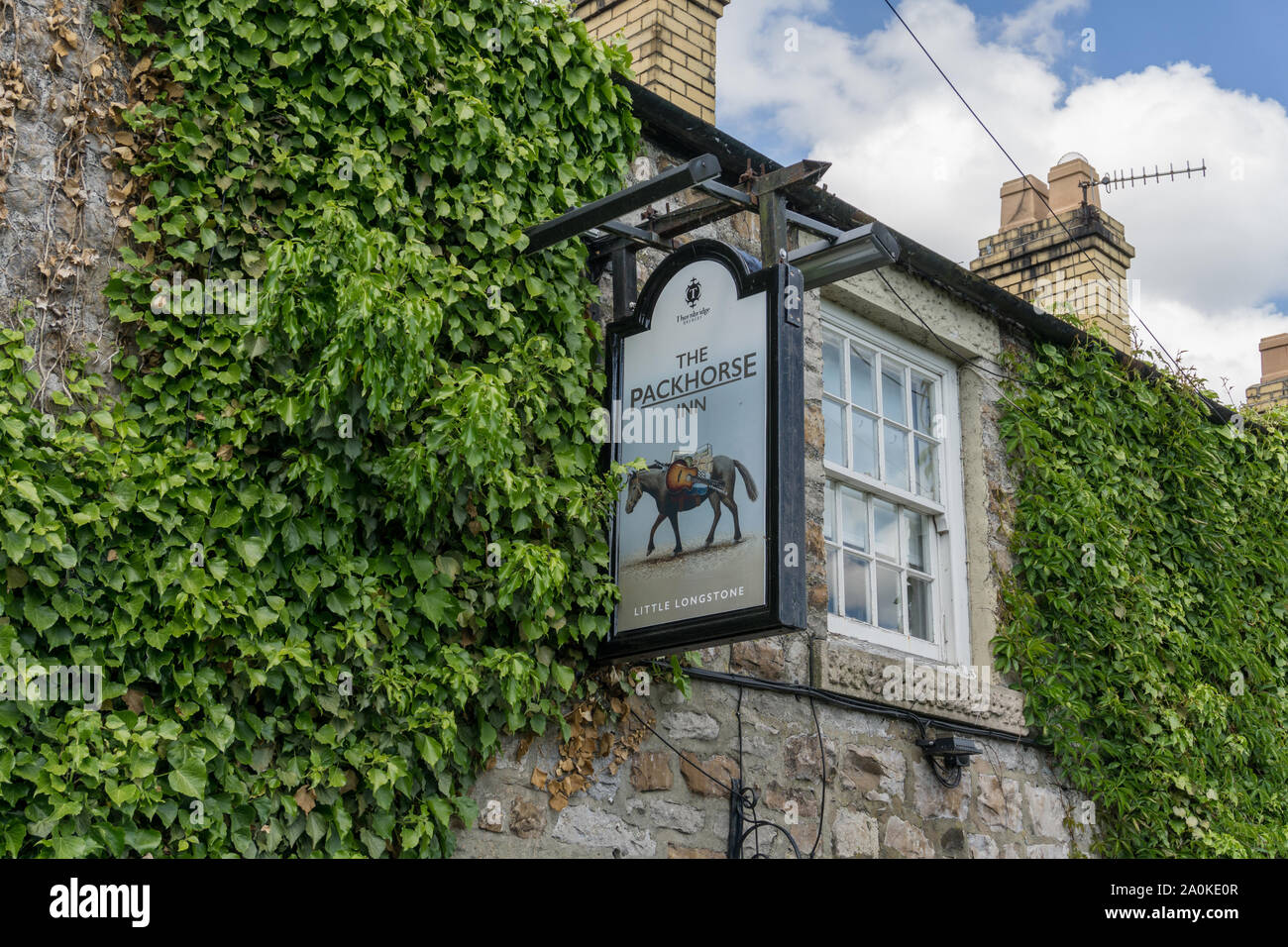 The Packhorse Inn, a traditional country pub, in the village of Little Longstone, Derbyshire, UK ...