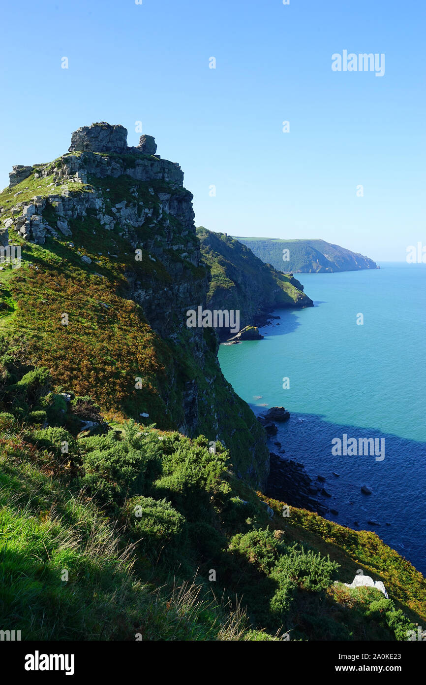 Castle Rock and the coast from the Valley of the Rocks, Exmoor Stock ...
