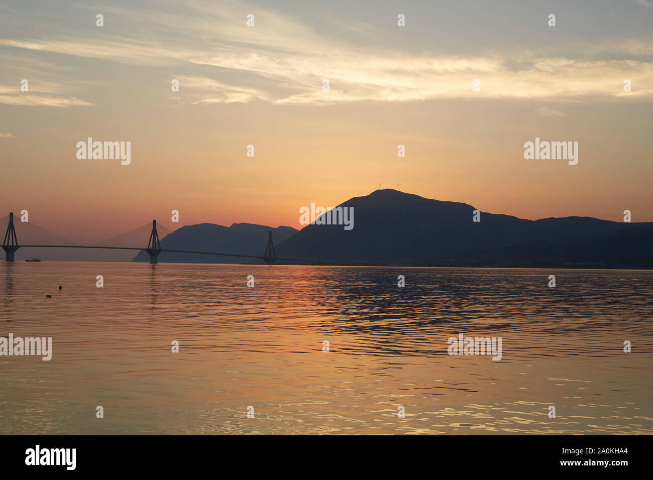 Rio–Antirrio Bridge at Sunset, Patras, Greece Stock Photo - Alamy
