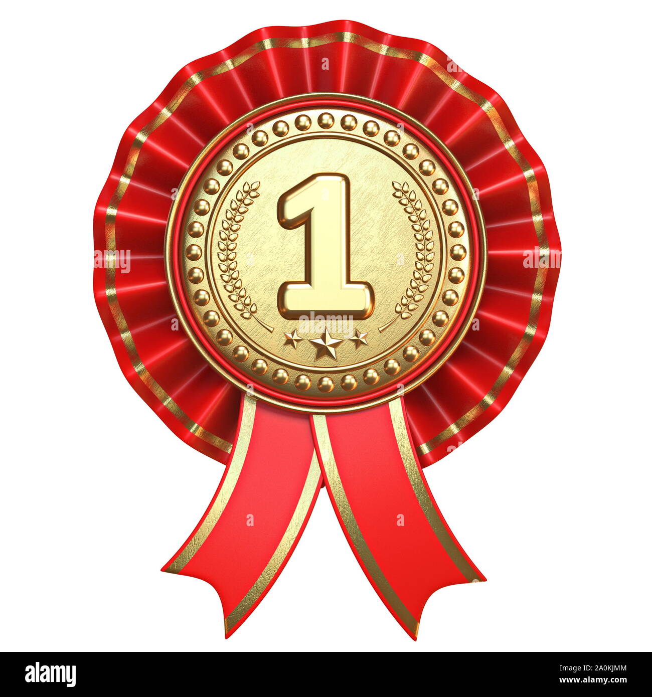 Gold medal for first place with red ribbons 3D render illustration ...