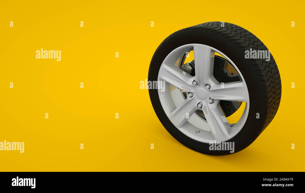 Car wheel alert concept isolated on yellow background. 3d animation ...