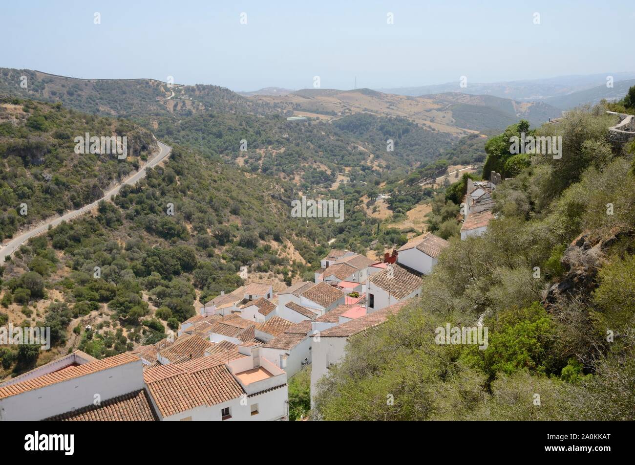 White houses at the range in Casares, a village of Malaga province ...