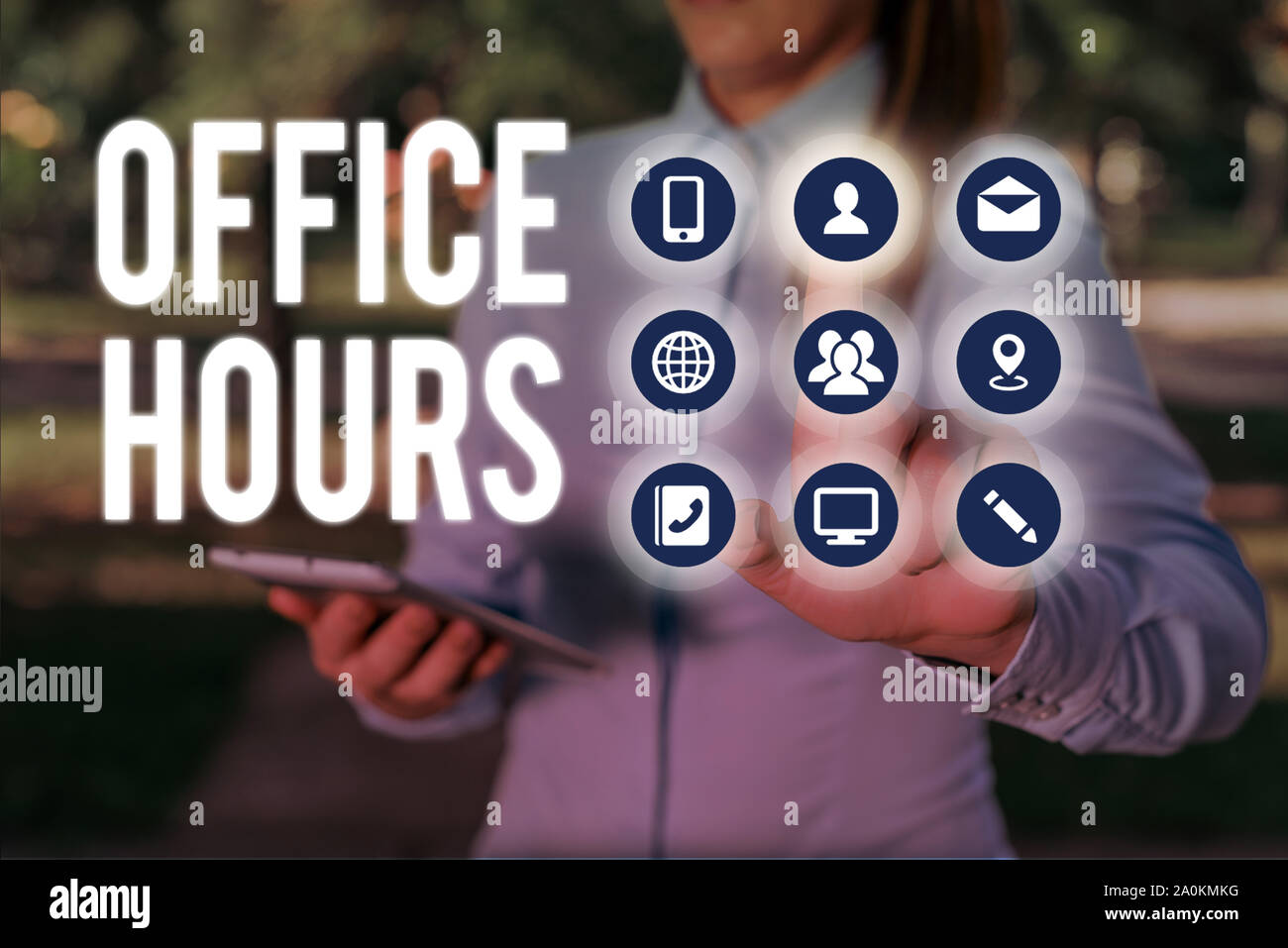 Conceptual hand writing showing Office Hours. Concept meaning The hours ...