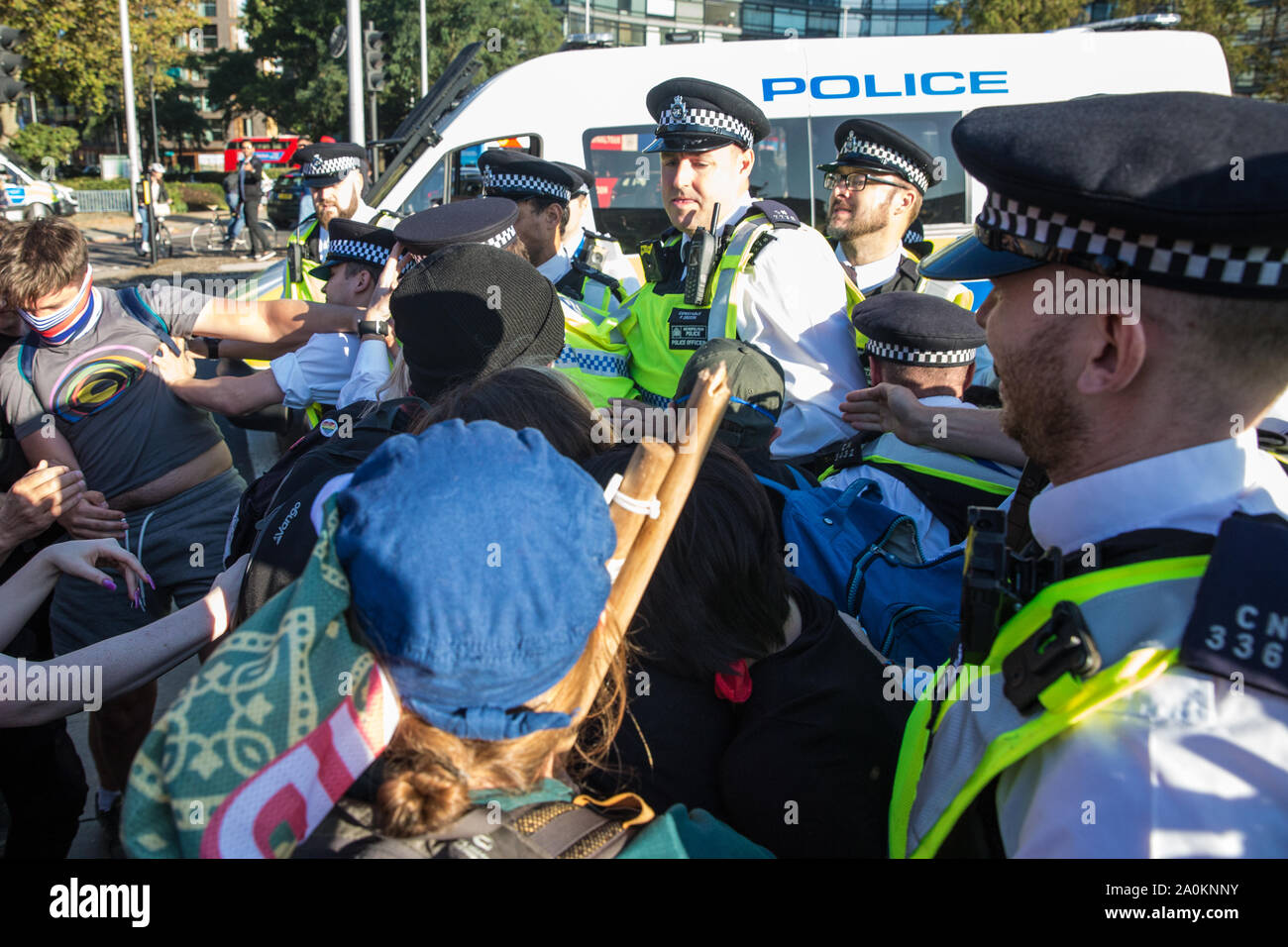 People following emergency sign hi-res stock photography and images - Alamy