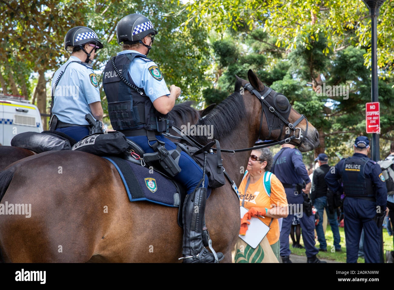 Sydney, female police officers on horses provide crowd control at the ...