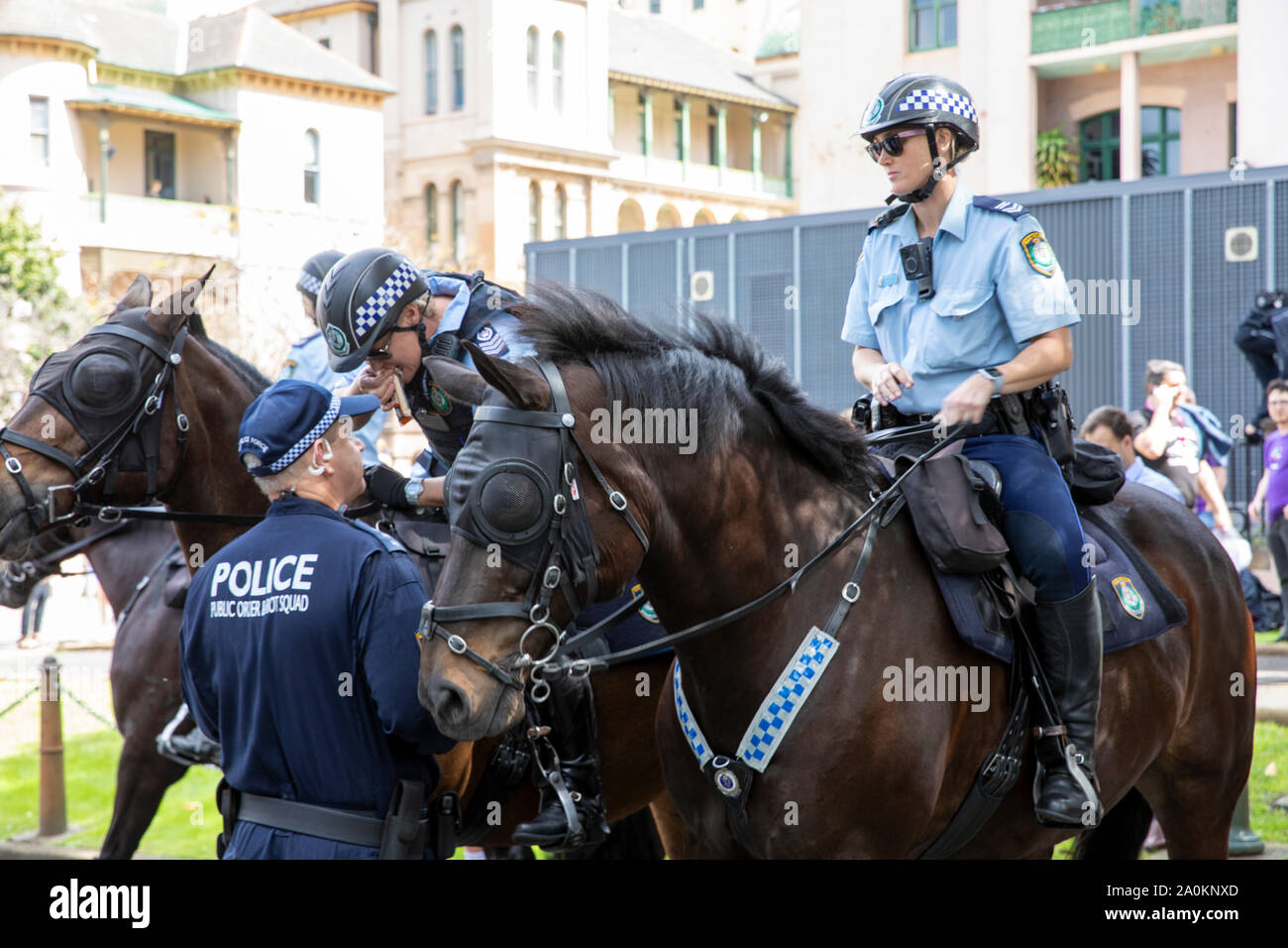 Sydney, female police officers on horses provide crowd control at the ...