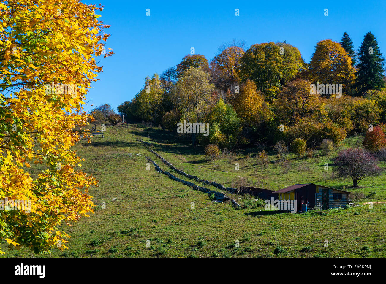 Small farm shed or warehouse on nature landscape Stock Photo - Alamy