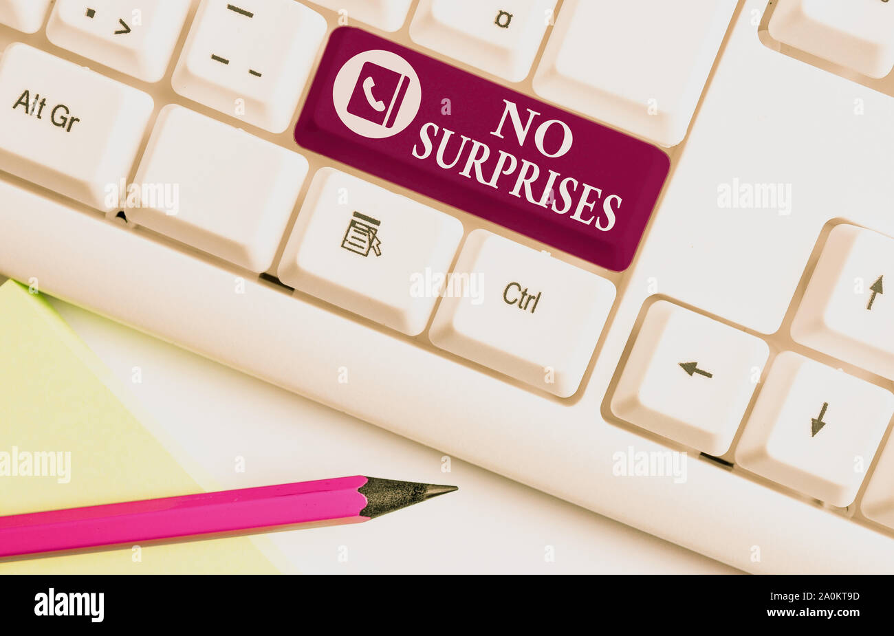 Word writing text No Surprises. Business photo showcasing Presupposed ...