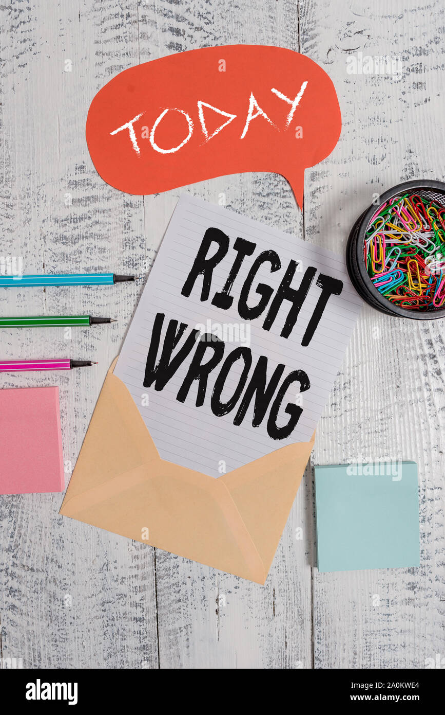 Word writing text Right Wrong. Business photo showcasing choose between ...
