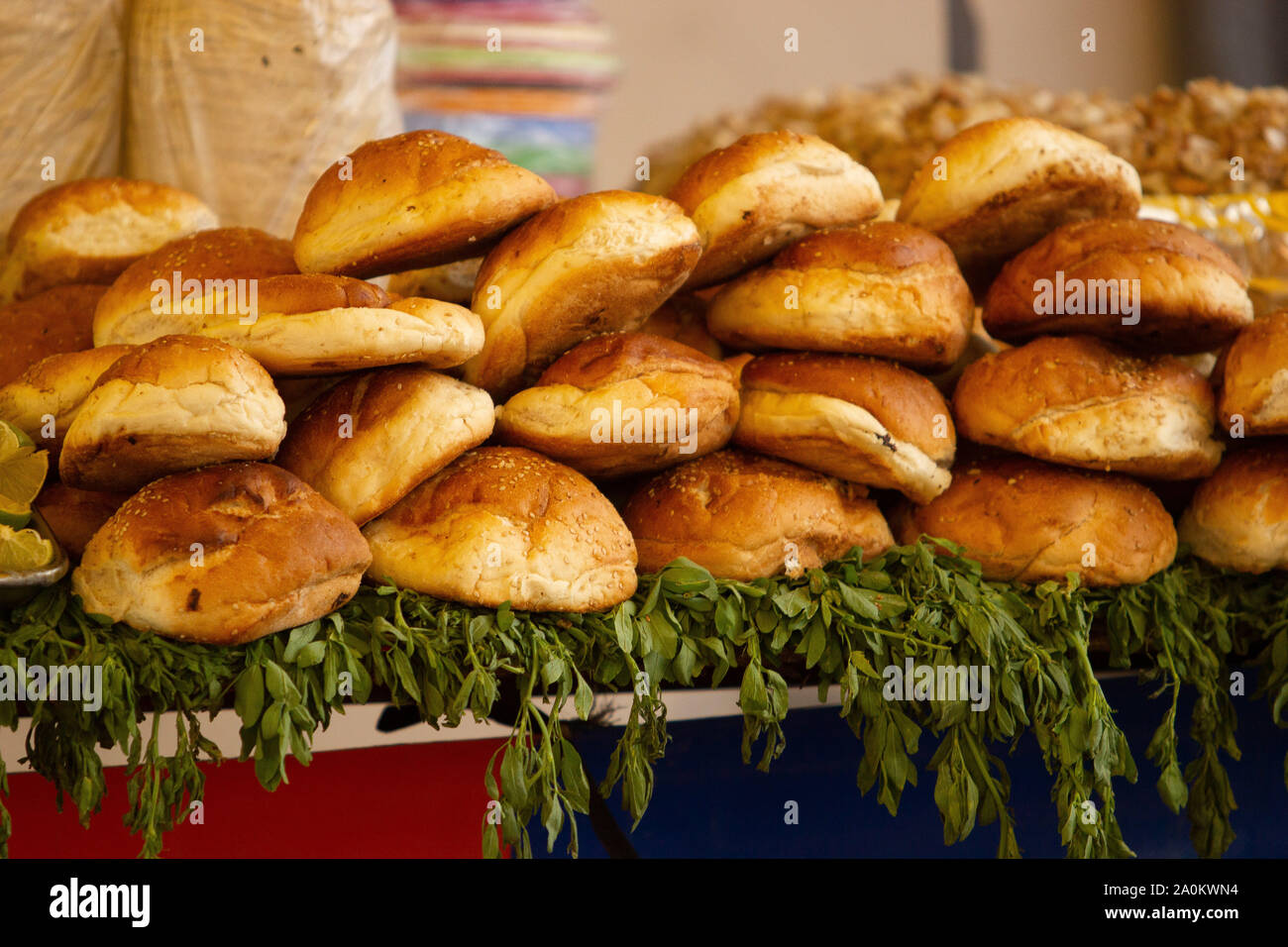 street food in mexico, close up of mexican cemita bread on fresh ...