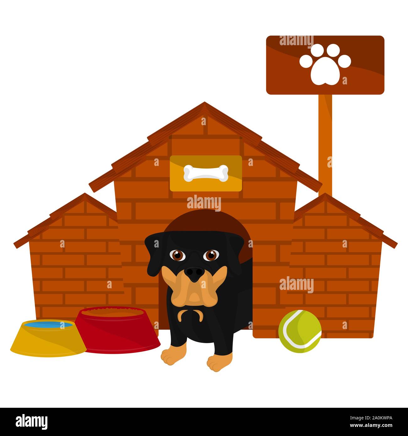 Dog house with a rottweiler cartoon- Vector Stock Vector Image & Art ...