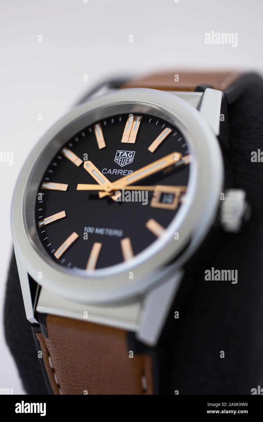 Chaux-de-Fonds, Switzerland, August 21 2019 - The close up of Tag Heuer ...