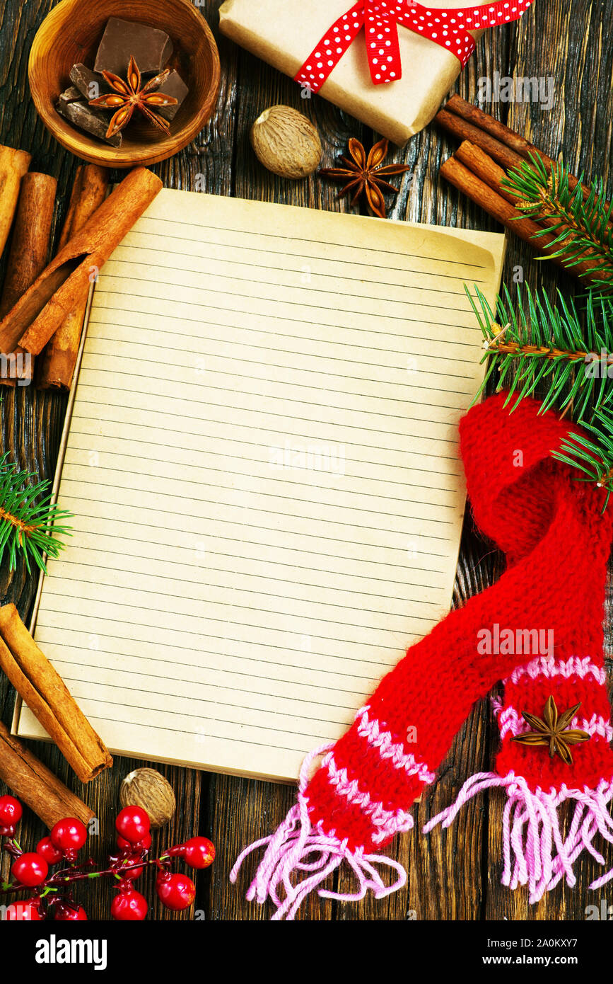 notebook for recipe or menu and spices Stock Photo - Alamy