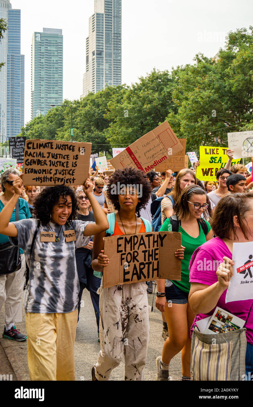 Chicago, USA-September 20, 2019: Global Climate Strike. Thousands of ...