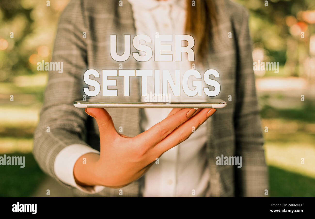 Word writing text User Settings. Business photo showcasing Configuration of appearance Operating ...