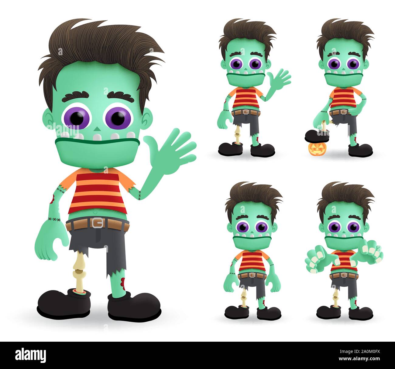 Zombie halloween vector characters set. Scary zombie halloween monster ...