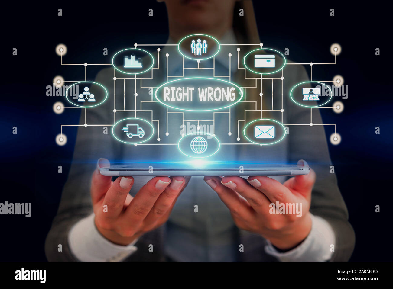 Text sign showing Right Wrong. Business photo showcasing choose between ...