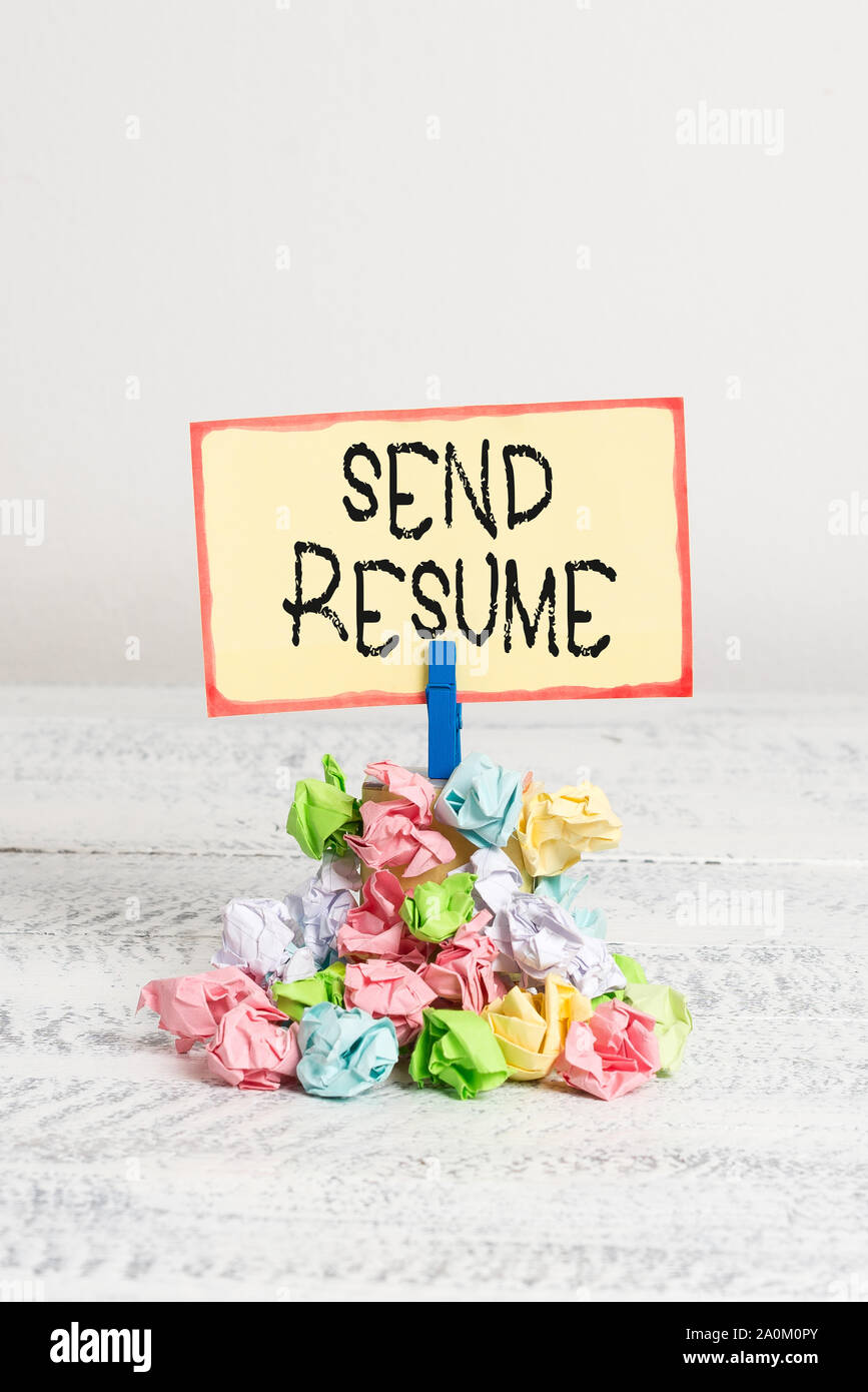 Writing note showing Send Resume. Business concept for brief account ...