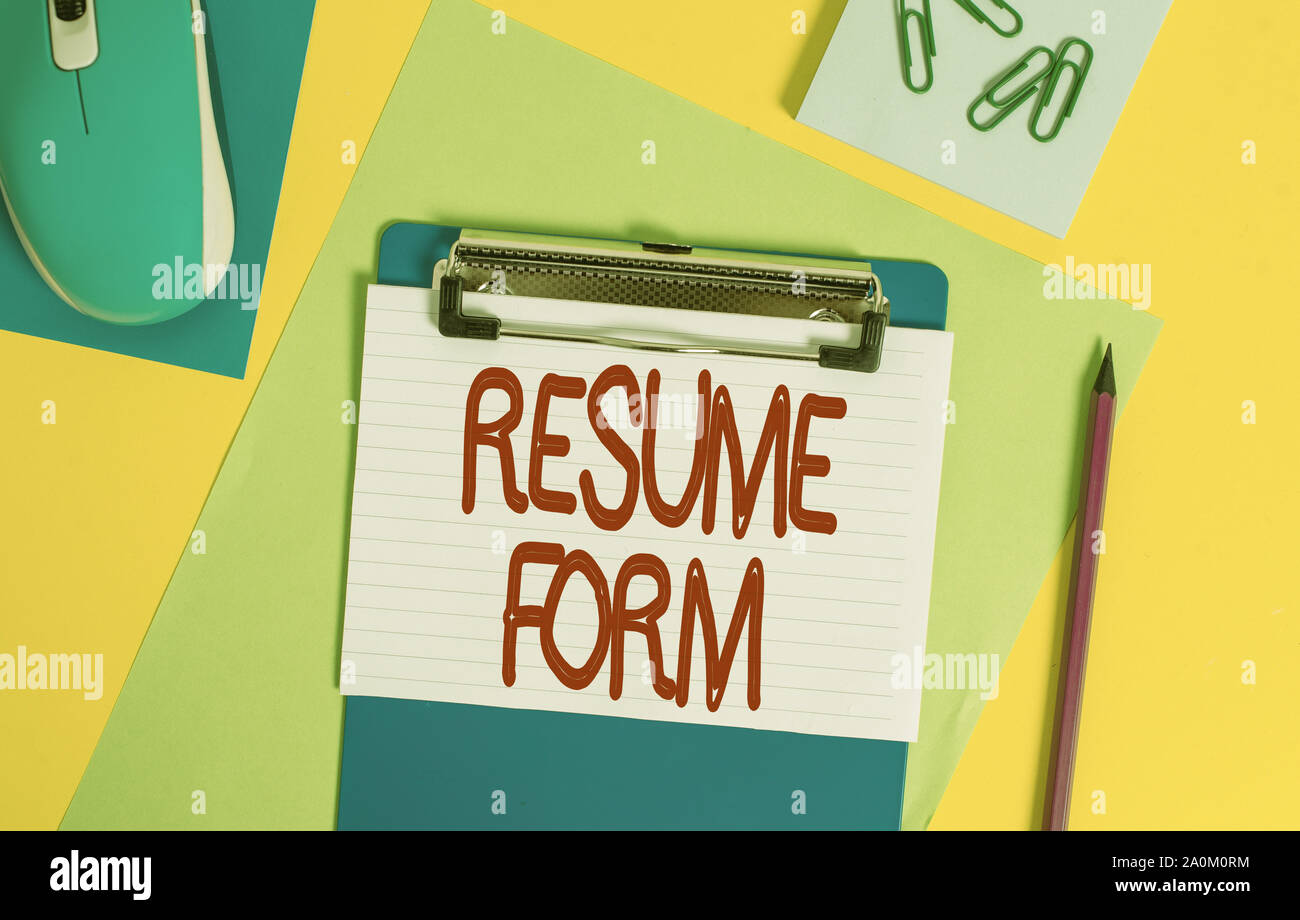 Word writing text Resume Form. Business photo showcasing describe the ...