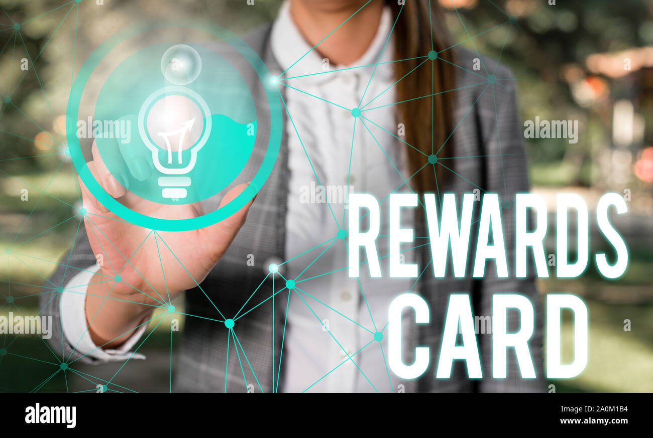 Handwriting text Rewards Card. Conceptual photo Help earn cash points ...