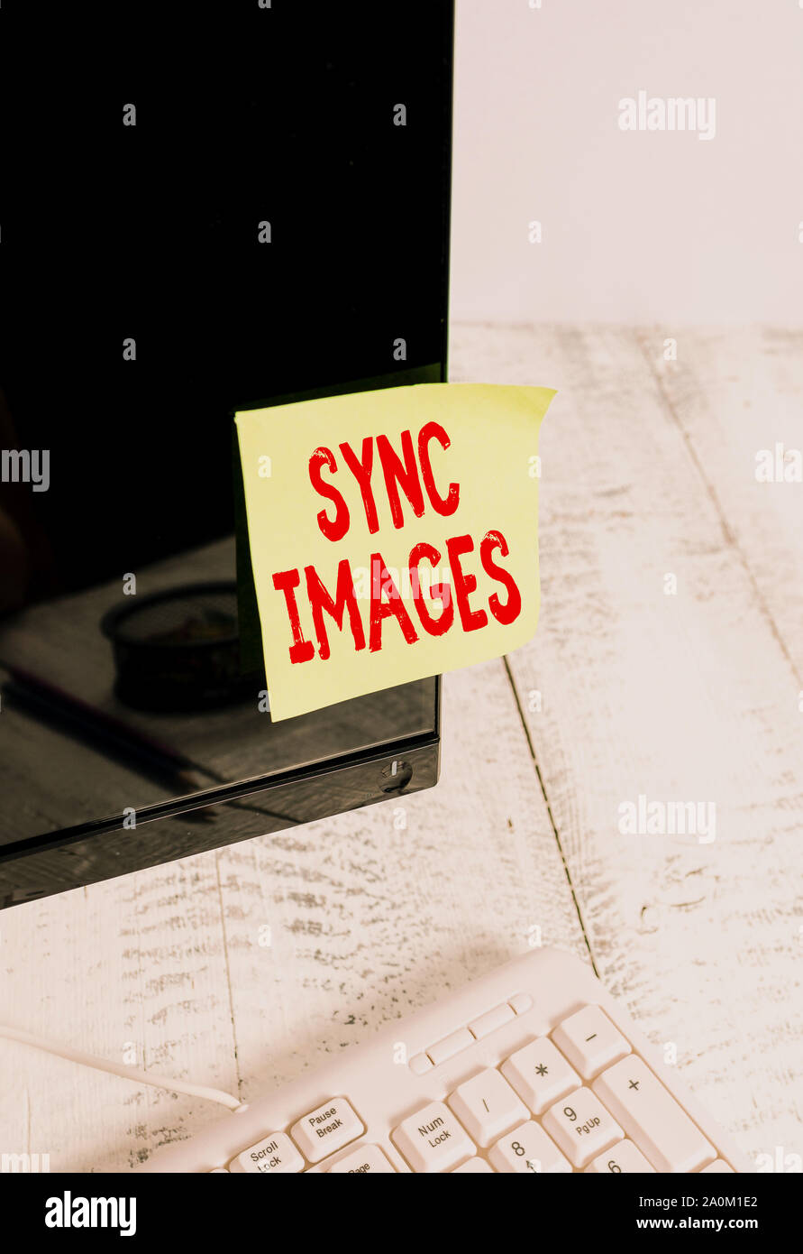 Word writing text Sync Images. Business photo showcasing Making photos ...