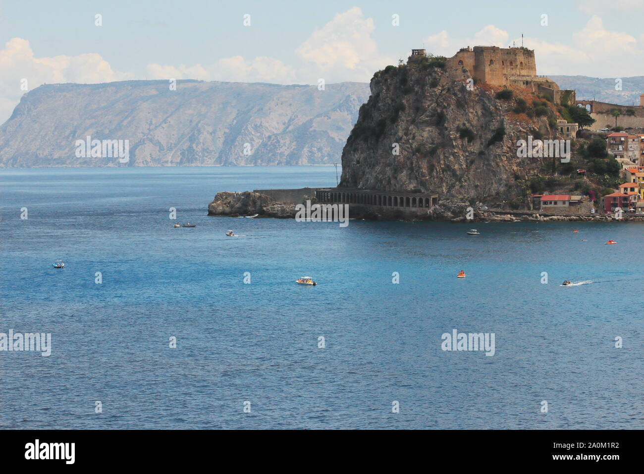 the sea and the castle of Scilla, ciity in the province of reggio ...