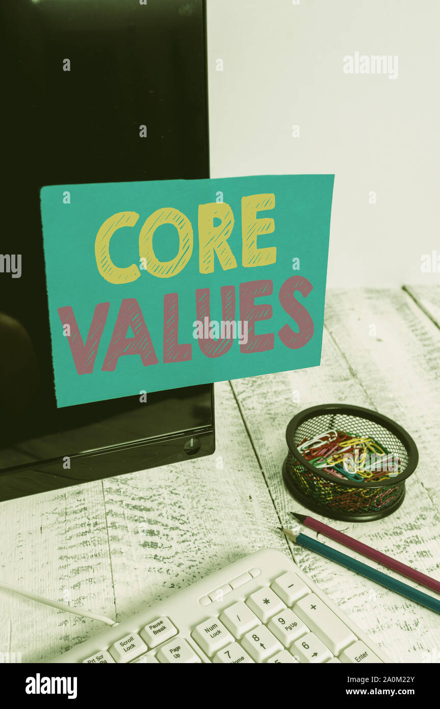 Writing note showing Core Values. Business concept for belief ...