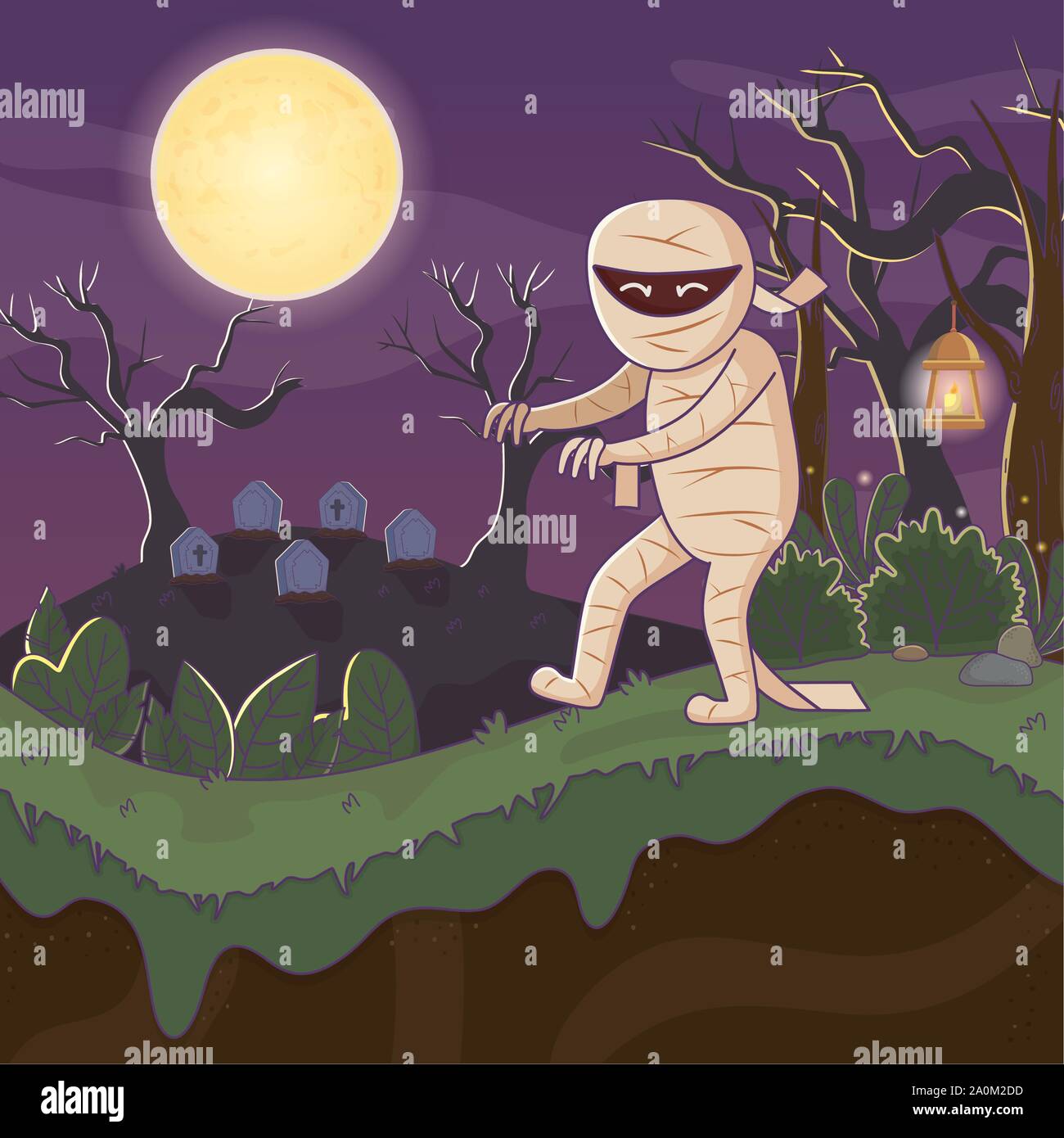 mummy walking in the cemetery halloween vector illustration Stock ...