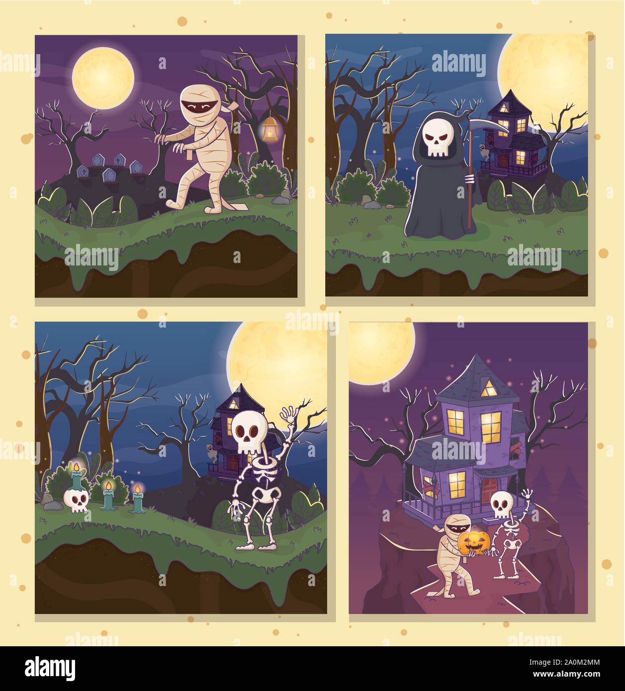 mummy skeleton death banners halloween vector illustration Stock Vector ...